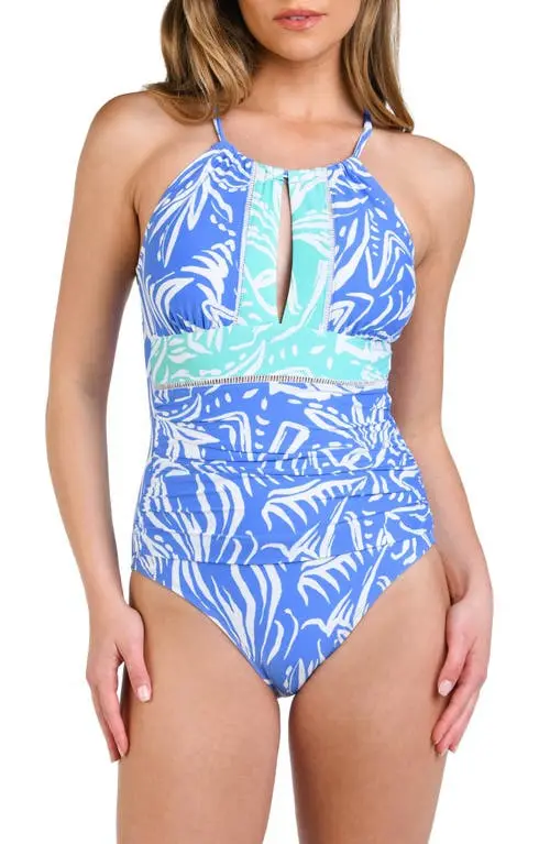 La Blanca Beachside Bay High Neck One-piece Swimsuit - Chambray