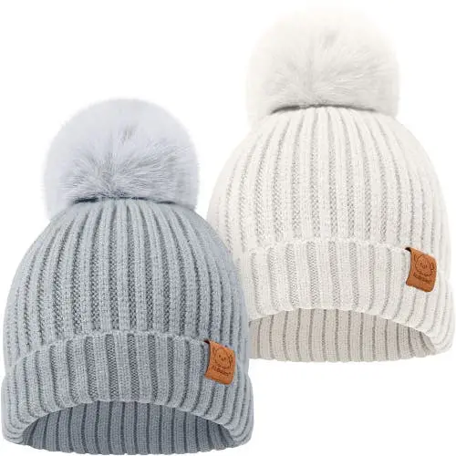 KEABABIES 2-pack Pom Knitted Beanie - Cloud