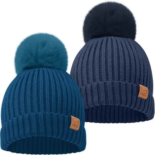 KEABABIES 2-pack Pom Knitted Beanie - Cobalt