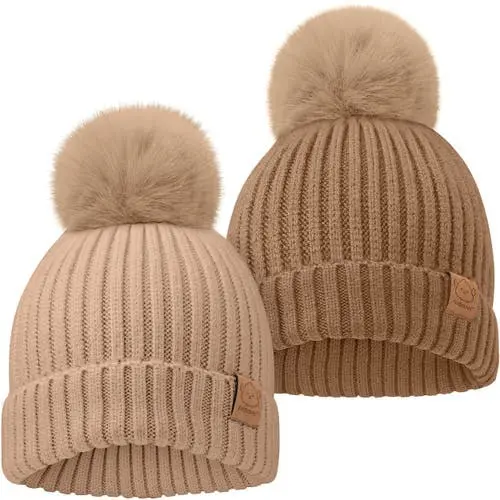 KEABABIES 2-pack Pom Knitted Beanie - Dune