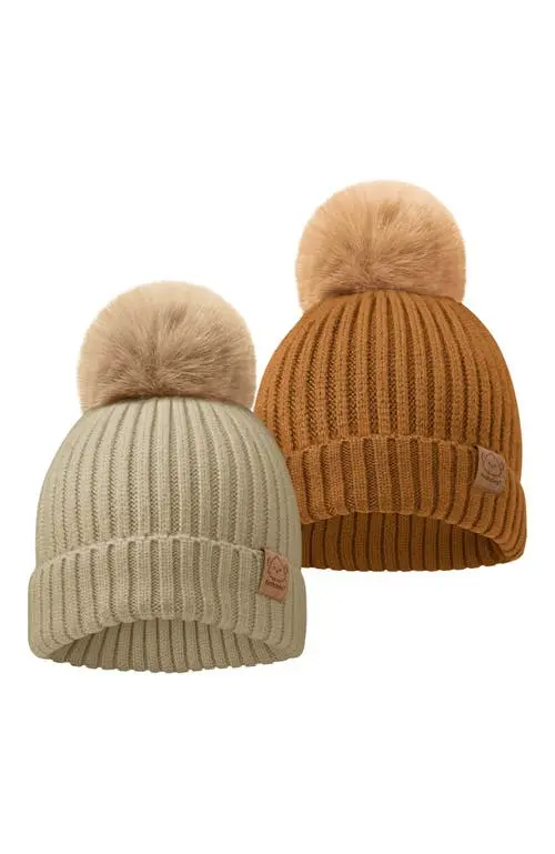 KEABABIES 2-pack Pom Knitted Beanie - Latte