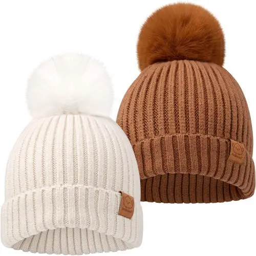 KEABABIES 2-pack Pom Knitted Beanie - Rust