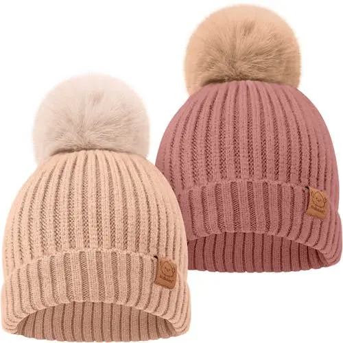 KEABABIES 2-pack Pom Knitted Beanie - Tea Rose