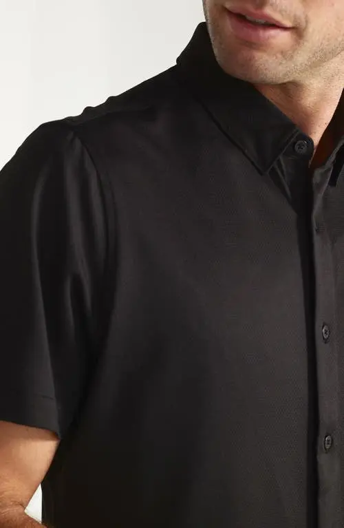 7 Diamonds Owen Solid Short Sleeve Performance Button-up Shirt - Black