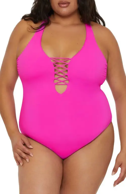 BECCA® By Rebecca Virtue Lace-up One-piece Swimsuit - Vivid Pink