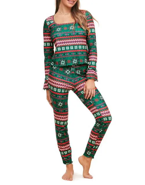 ADORE ME Audra Pajama Long Sleeve Top & Legging Set - Novelty Green