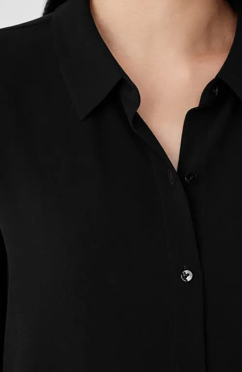 Eileen Fisher Classic Collar Silk Button-up Shirt - Black