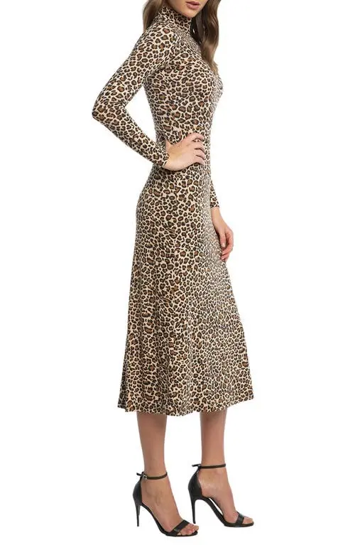 princess polly baby blue dress Bardot Long Sleeve Body-Con Midi Dress - Leopard