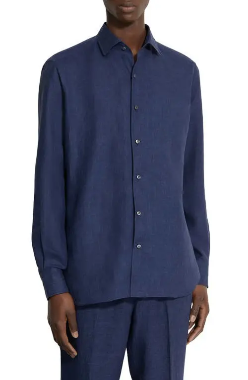 Zegna Oasi Linen Button-up Shirt - Navy