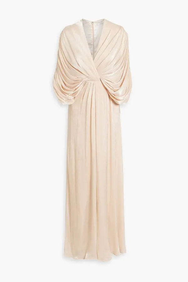 Badgley Mischka Draped Metallic Georgette Gown