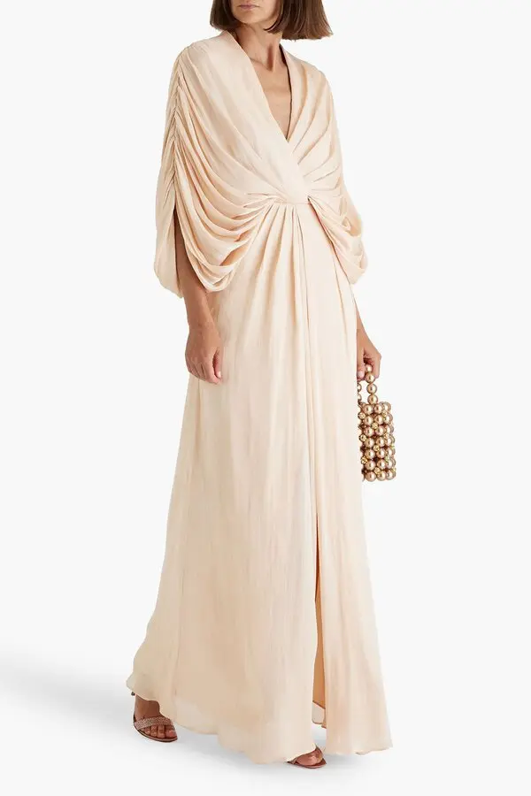 Badgley Mischka Draped Metallic Georgette Gown