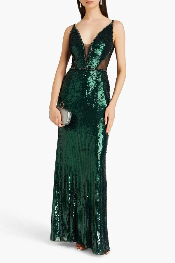 Jenny Packham Amara Crystal-embellished Sequined Tulle Gown