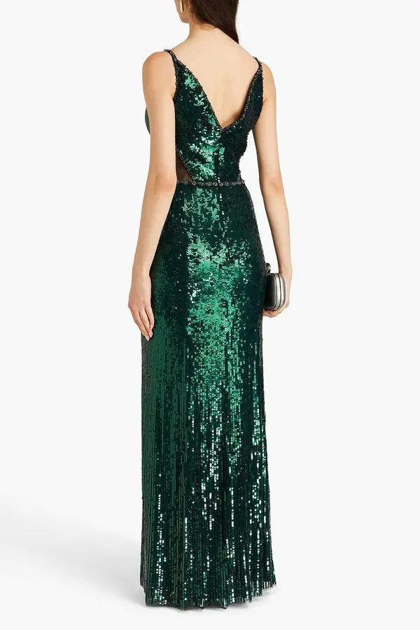 slim fit dress slacks Forest Green Sequin Gown/Dress with Sash – The Kit Vintage main image 1