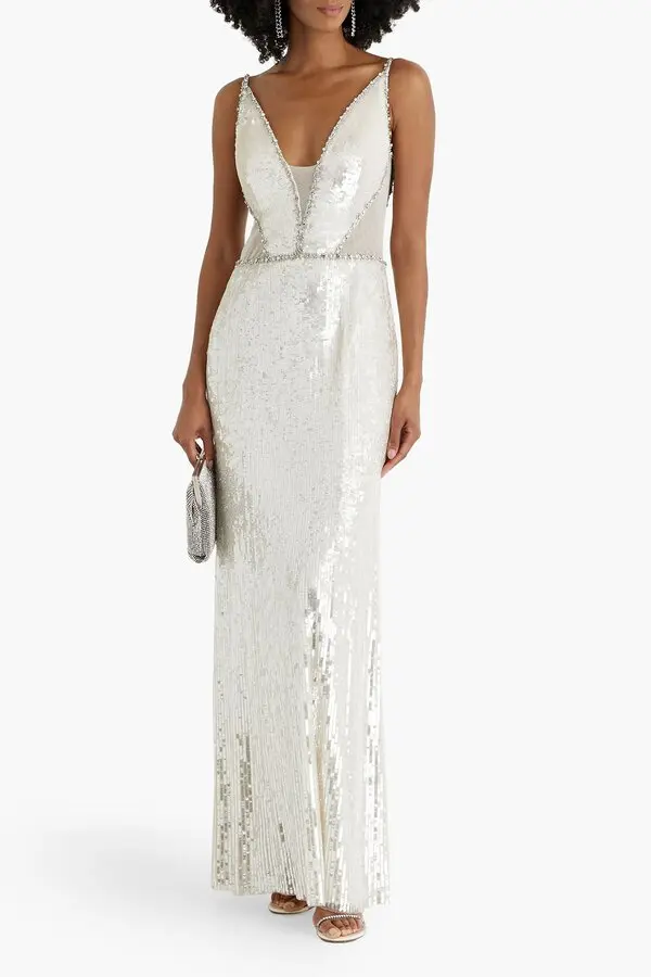Jenny Packham Amara Crystal-embellished Sequined Tulle Gown