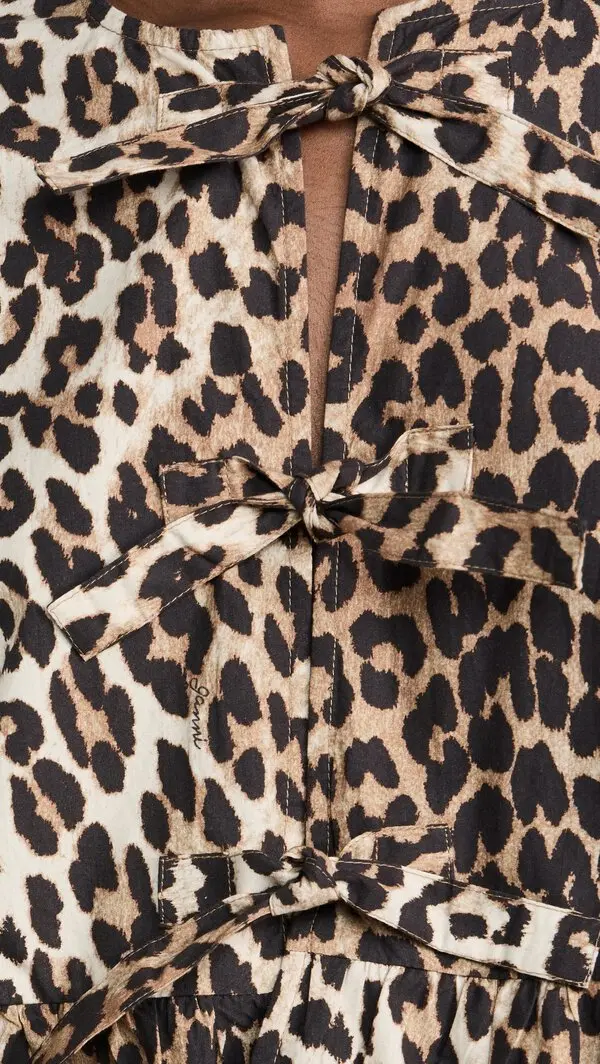 GANNI Printed Cotton Poplin Peplum Blouse - Leopard