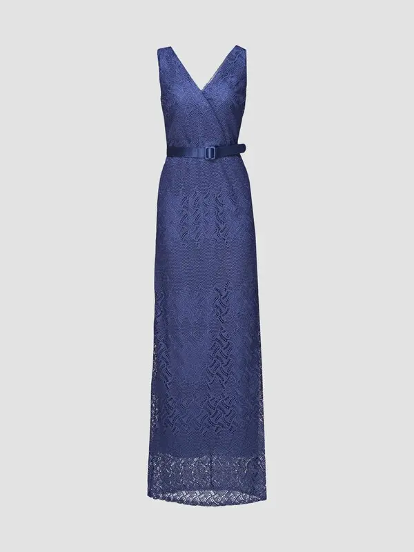 KAY UNGER Hendrix Belted Lace Column Gown - Midnight