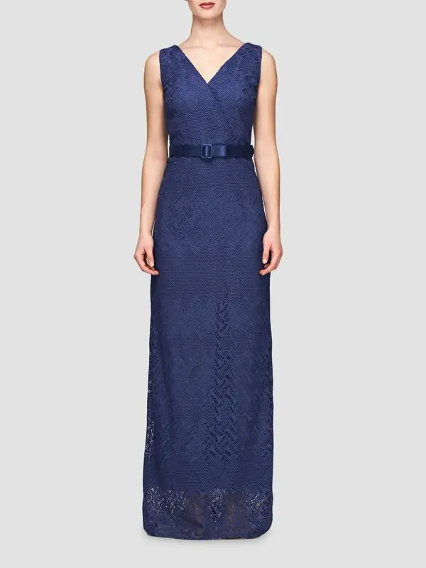 KAY UNGER Hendrix Belted Lace Column Gown