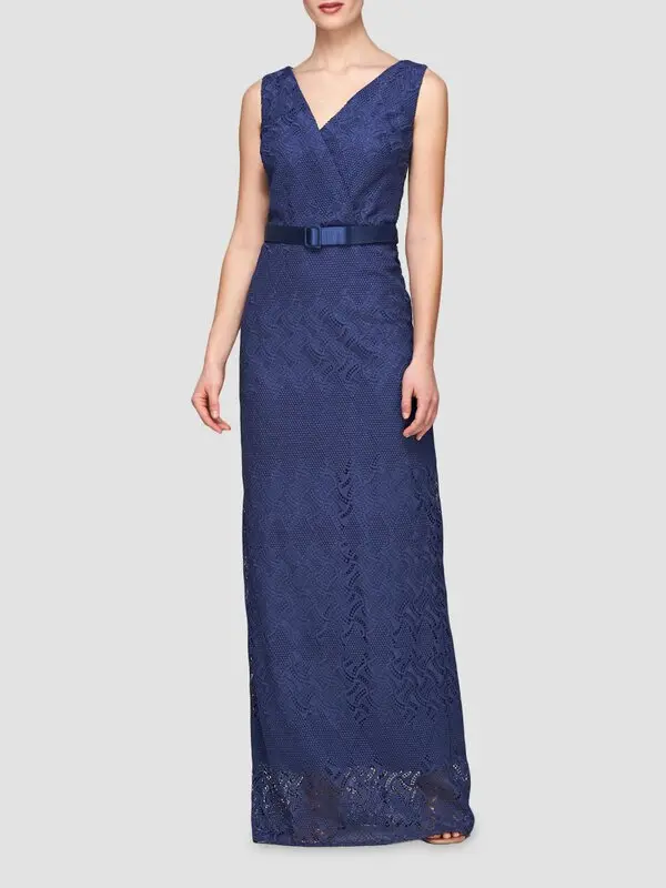 KAY UNGER Hendrix Belted Lace Column Gown