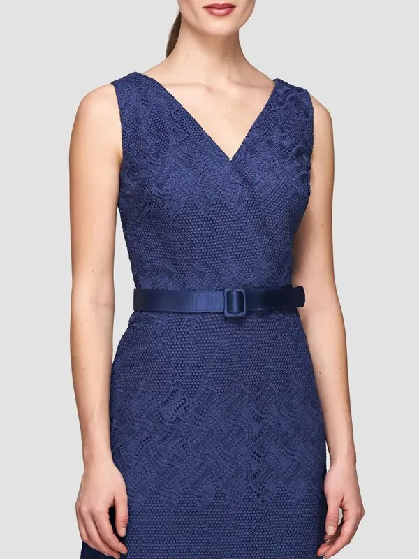 KAY UNGER Hendrix Belted Lace Column Gown