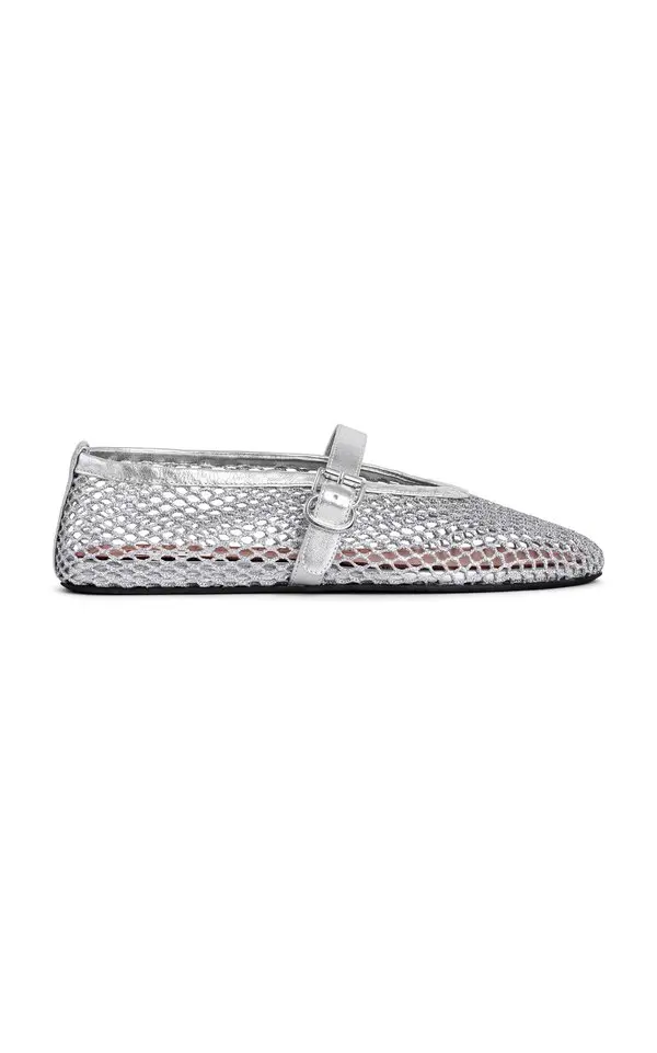 Alaïa Metallic Mesh Mary Jane Flats - Silver