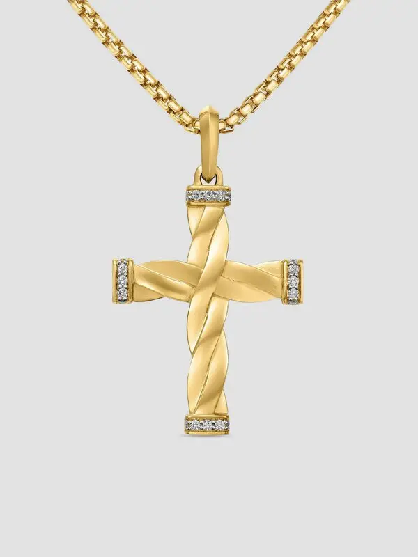 David Yurman Dy Helios Cross Pendant In 18k Yellow 48mm - Diamond