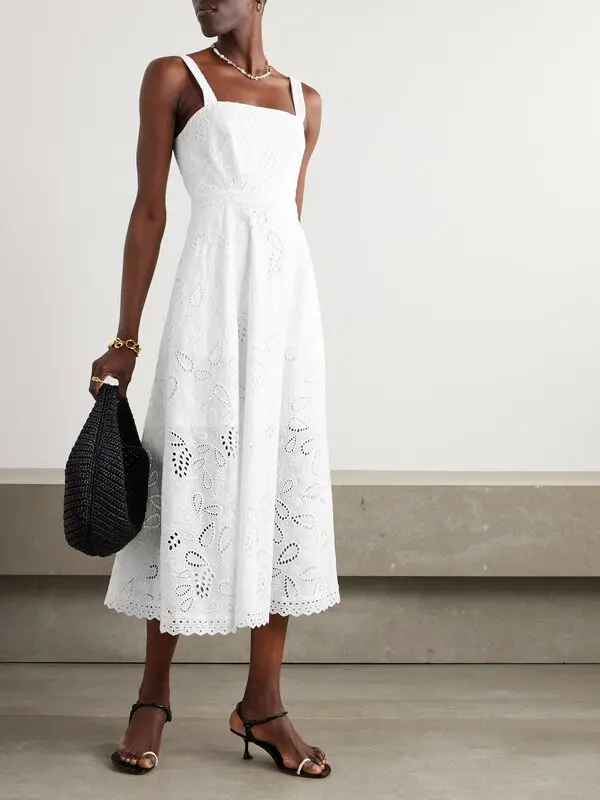 saloni fara broderie anglaise cotton midi dress Saloni exclusive matchesfashion.com