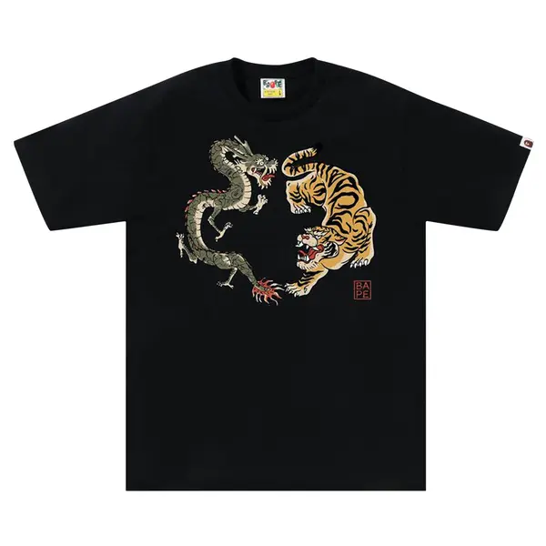 A BATHING APE Japan Culture Tiger And Dragon Tee - Black