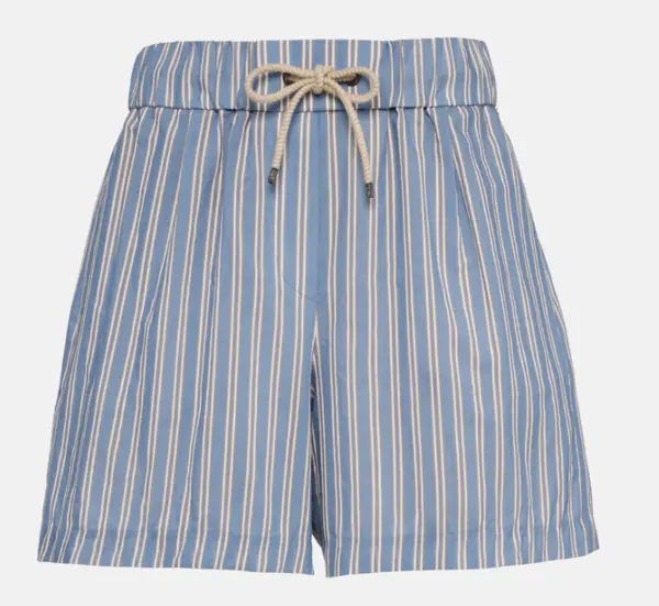 Brunello Cucinelli Striped Cotton And Silk Shorts - Blue