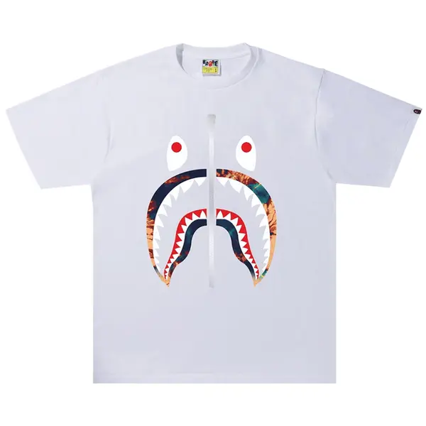 A BATHING APE Tie Dye Shark Tee /navy - White