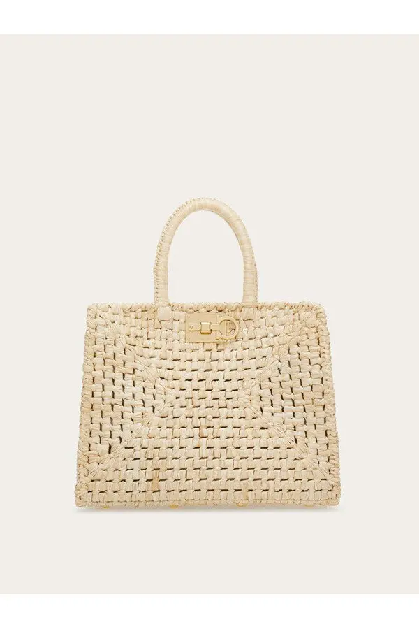 FERRAGAMO Studio Box Raffia Bag - Red