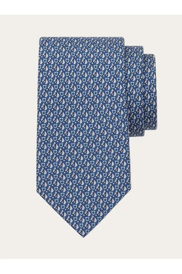 FERRAGAMO Equestrian Print Silk Neck Tie - Navy