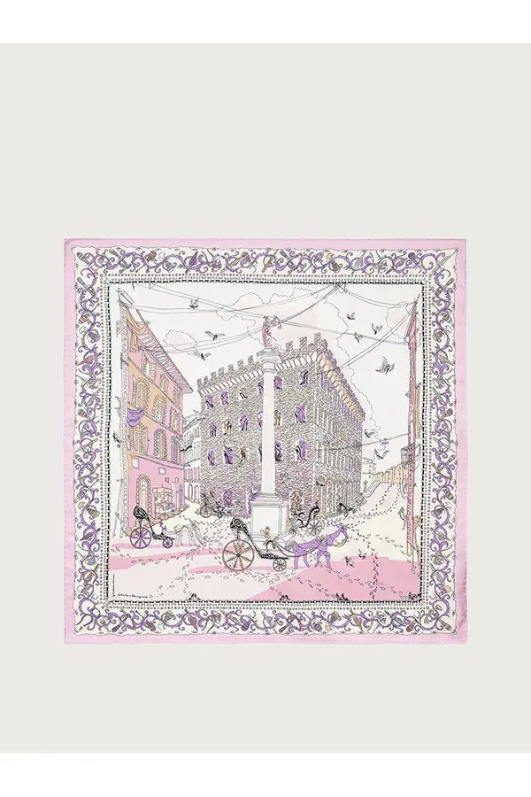FERRAGAMO Palazzo Spini Feroni Print Silk Foulard - Pink