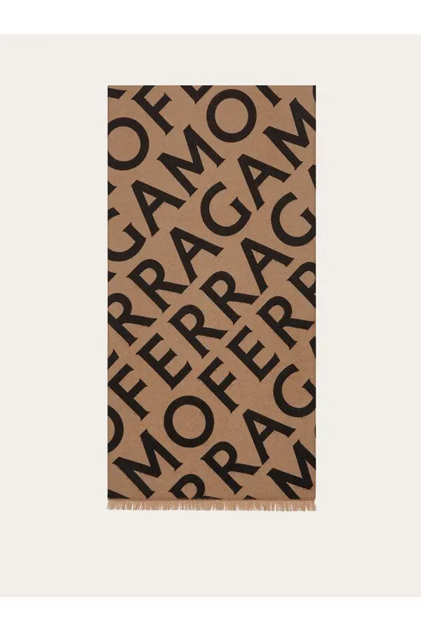 FERRAGAMO Double Scarf With Lettering - Beige