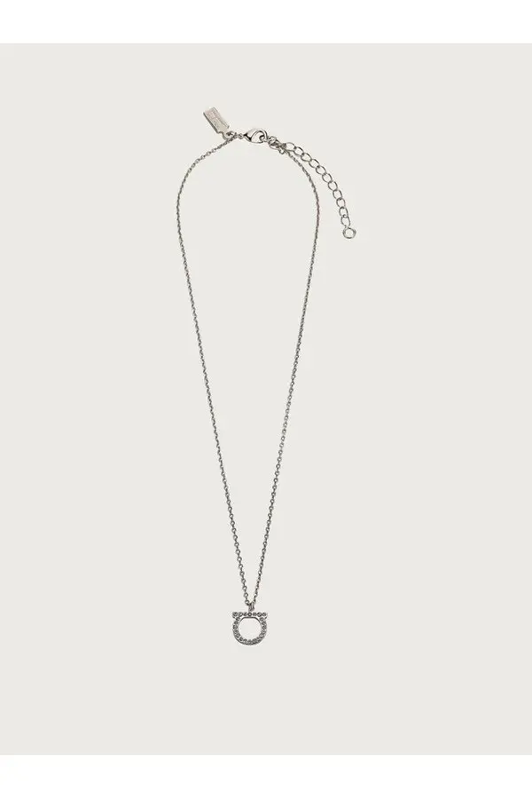 FERRAGAMO Gancini Crystal Necklace - Silver