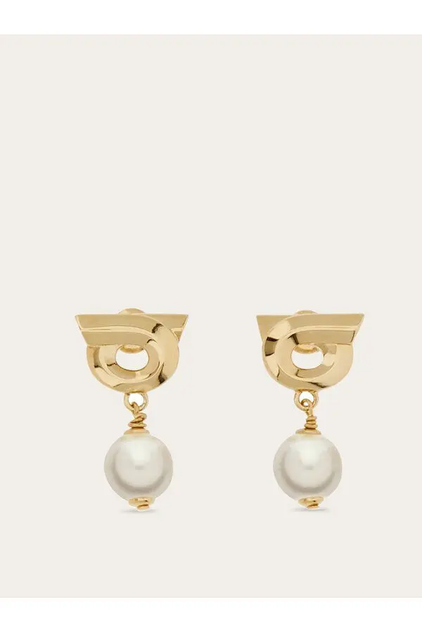 FERRAGAMO Gancini Synthetic Pearl Earrings - Gold