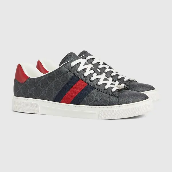 Gucci Ace Sneaker With Web And Gg Canvas - Black