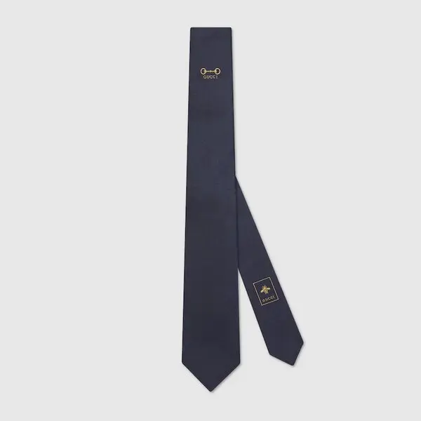 Gucci Horsebit Silk Jacquard Neck Tie - Blue