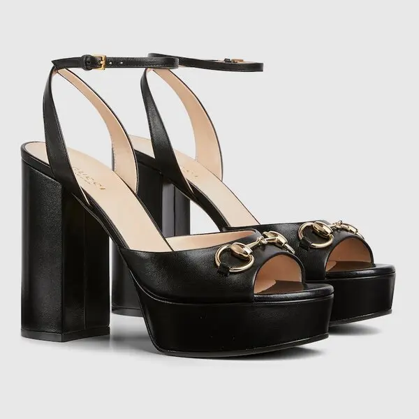 Gucci Leather Platform Sandal With Horsebit - Black