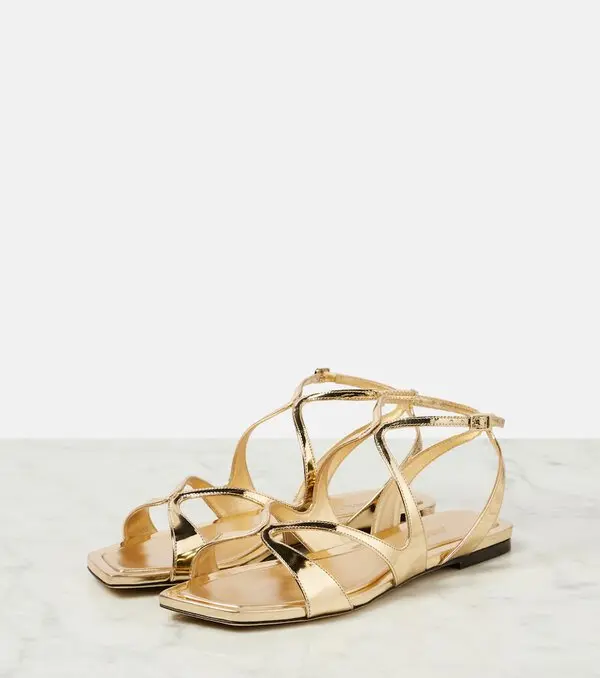 JIMMY CHOO Ayla Metallic Leather Sandals - Gold