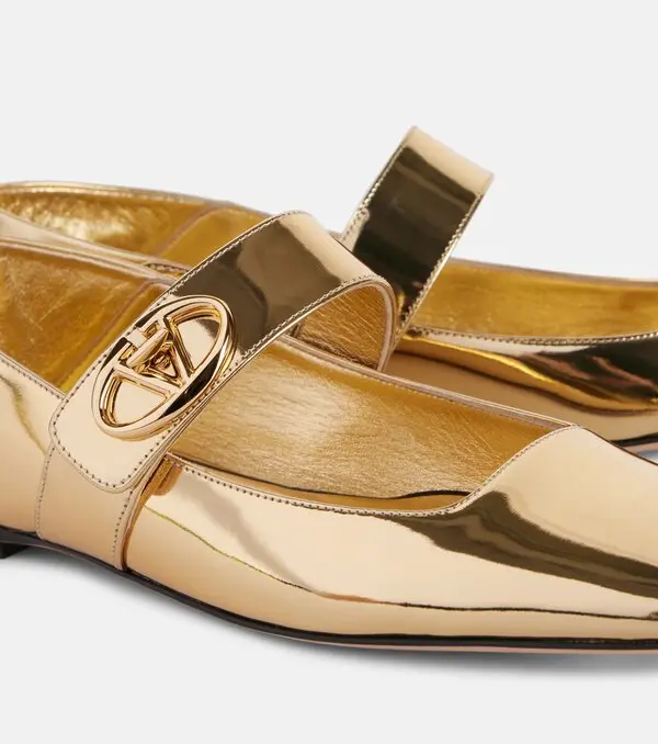 Valentino Garavani Vlogo Locker Mirrored Leather Mary Jane Flats - Gold