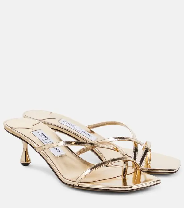 JIMMY CHOO Etana Metallic Leather Mules