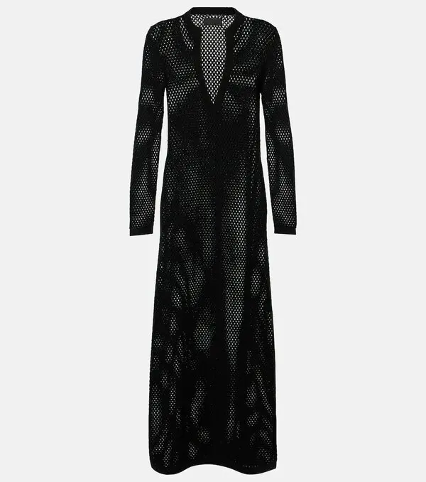 NILI LOTAN Zera Open-knit Cotton Maxi Dress - Black