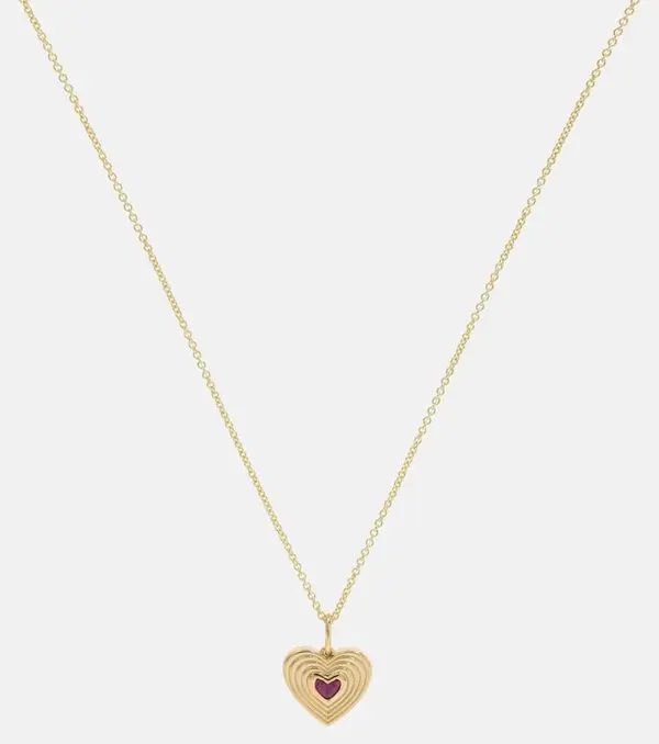 SYDNEY EVAN Fluted Heart Ruby Necklace - Gold