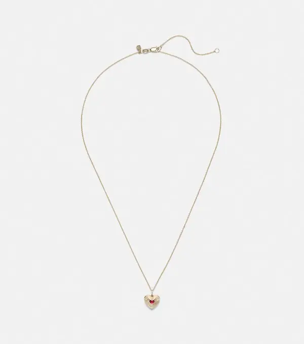 SYDNEY EVAN Fluted Heart Ruby Necklace - Gold