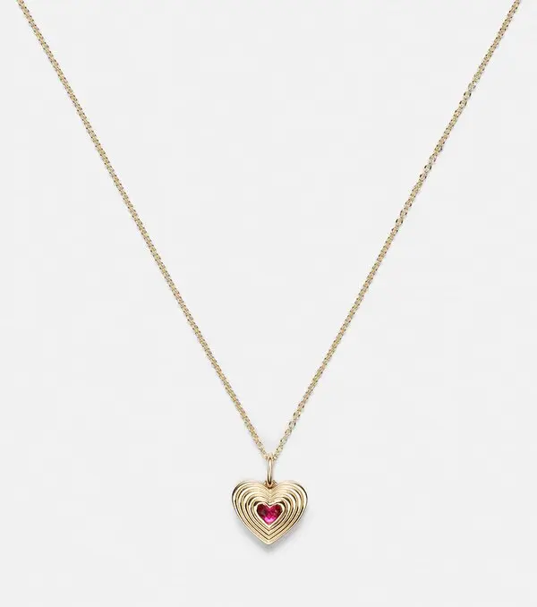 SYDNEY EVAN Fluted Heart Ruby Necklace
