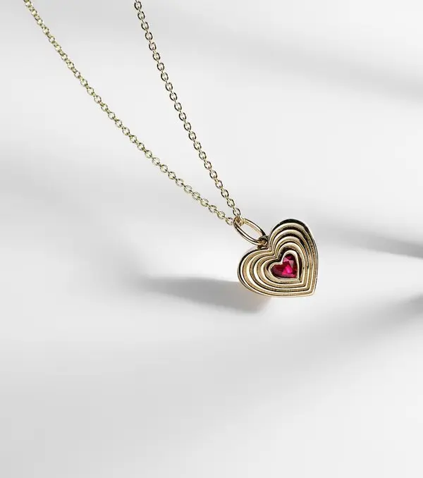 SYDNEY EVAN Fluted Heart Ruby Necklace