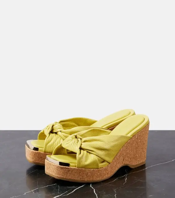 JIMMY CHOO Avenue Lizard-effect Leather Wedge Mules