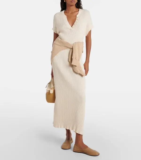 Varley Aria Ribbed Knit Midi Dress In White - 30% Off | Editorialist
