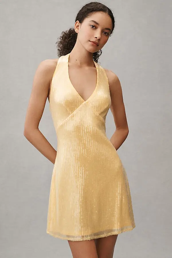 sachin and babi light blue dress Rose Gold Halter Neck Sequin Maxi Dress main image 1