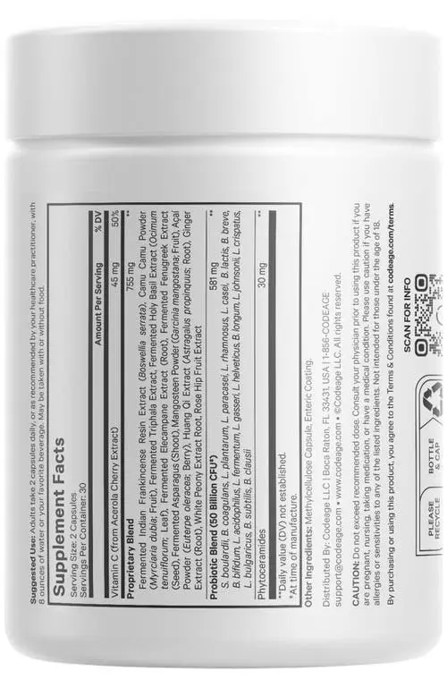 CODEAGE Skin Probiotics 50 Billion Cfu + Prebiotics Supplement